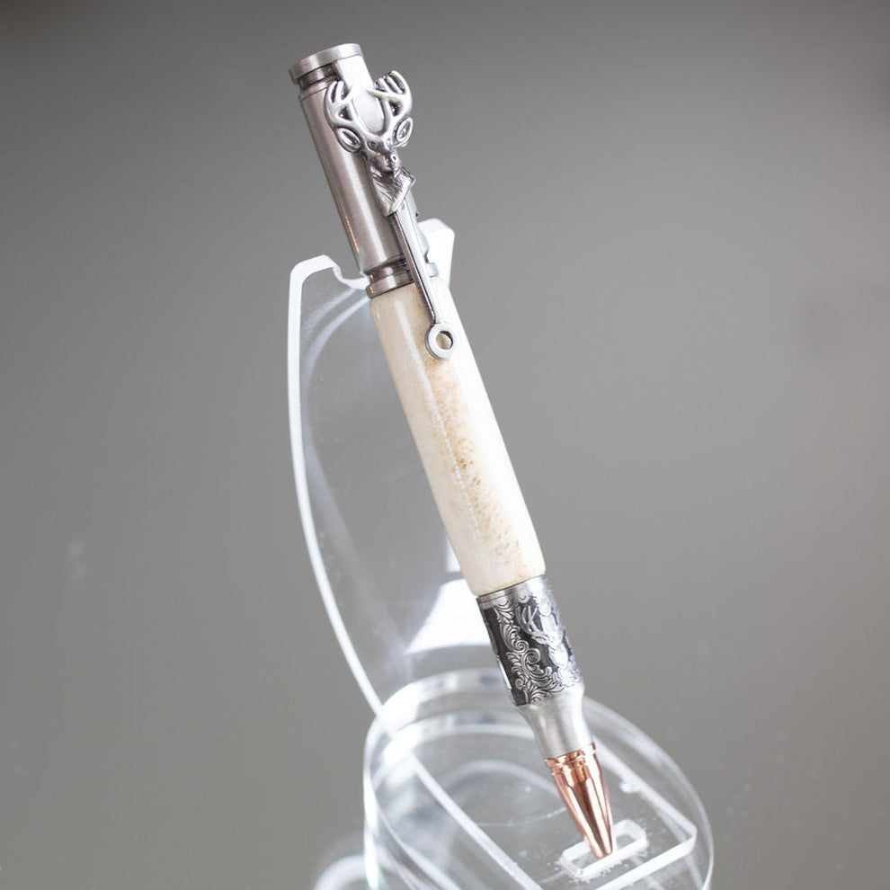 Hand Turned Deer Hunter Pen Made With Antler-Antique Pewter – Home Branded